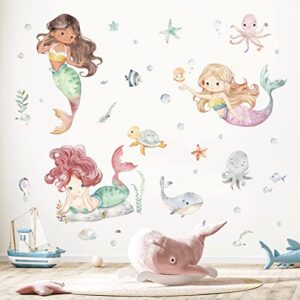 decalmile under the sea mermaid wall decals ocean fish whale turtle wall stickers bathroom girls bedroom baby nursery wall decor