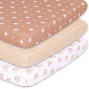 the peanutshell mini crib sheet set - 3 pack - multiuse for pack n play, playard, playpen, mini crib - boho rainbow