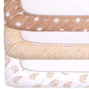 The Peanutshell Mini Crib Sheet Set - 3 Pack - Multiuse for Pack n Play, Playard, Playpen, Mini Crib - Boho Rainbow