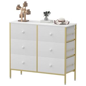 visiblesser white dresser for bedroom, fabric dresser for closet, 6 drawer dresser with metal frame, chest of drawers for living room, hallway, nursery