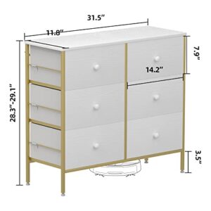 Visiblesser White Dresser for Bedroom, Fabric Dresser for Closet, 6 Drawer Dresser with Metal Frame, Chest of Drawers for Living Room, Hallway, Nursery