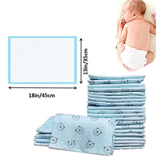 Disposable Changing Pads for Babies12x18in,54 Count Super Quick Absorbent Liners Leak-Proof and Waterproof Mess-Free Diaper Changes for Toddlers Blue Bear Printed