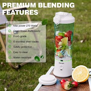 Portable Blender,270 Watt for Shakes and Smoothies Waterproof Blender USB Rechargeable with 20 oz BPA Free Blender Cups with Travel Lid. (White)