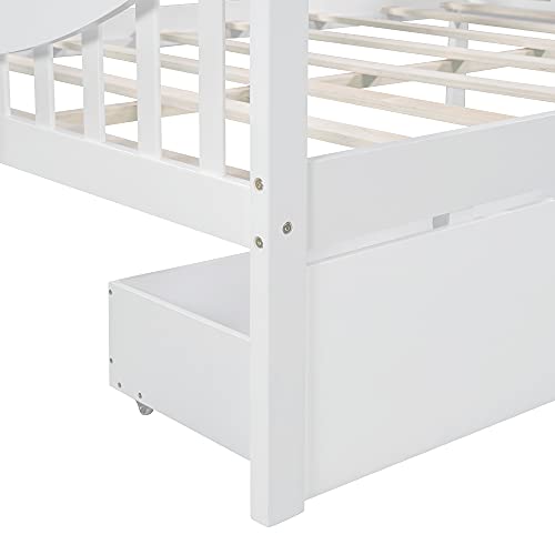 Aprilsoul Full Size Daybed with Two Drawers, Wood Slat Support, for Bedroom, Living Room, Guest Room, Children Room, Dormitory, Wooden Construction, Easy to Assemble, White