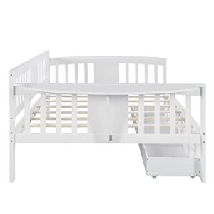 Aprilsoul Full Size Daybed with Two Drawers, Wood Slat Support, for Bedroom, Living Room, Guest Room, Children Room, Dormitory, Wooden Construction, Easy to Assemble, White