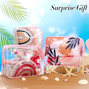 Cunno 6 Pcs Boho Makeup Bags for Women, Retro Rainbow Brown Sunshine Clear Plastic Cosmetic Bags with Zipper Transparent PVC Waterproof Travel Toiletry Handbags Purses Organizer for Girl (Boho Style)