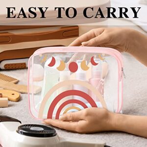 Cunno 6 Pcs Boho Makeup Bags for Women, Retro Rainbow Brown Sunshine Clear Plastic Cosmetic Bags with Zipper Transparent PVC Waterproof Travel Toiletry Handbags Purses Organizer for Girl (Boho Style)