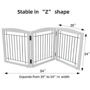 ZJSF Freestanding Foldable Dog Gate for House Extra Wide Wooden White Indoor Puppy Gate Stairs Dog Gates Doorways Pet Gate Tall Dog Fence 3 Panels Fence 60‘’W x 24''H