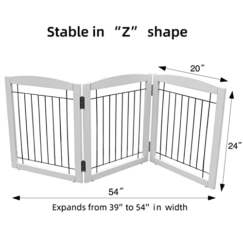 ZJSF Freestanding Foldable Dog Gate for House Extra Wide Wooden White Indoor Puppy Gate Stairs Dog Gates Doorways Pet Gate Tall Dog Fence 3 Panels Fence 60‘’W x 24''H