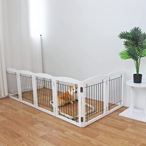 ZJSF Freestanding Foldable Dog Gate for House Extra Wide Wooden White Indoor Puppy Gate Stairs Dog Gates Doorways Pet Gate Tall Dog Fence 3 Panels Fence 60‘’W x 24''H