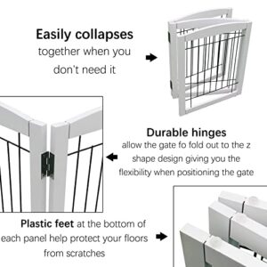 ZJSF Freestanding Foldable Dog Gate for House Extra Wide Wooden White Indoor Puppy Gate Stairs Dog Gates Doorways Pet Gate Tall Dog Fence 3 Panels Fence 60‘’W x 24''H