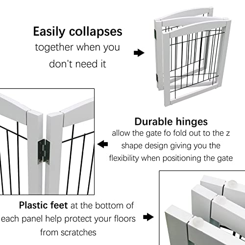 ZJSF Freestanding Foldable Dog Gate for House Extra Wide Wooden White Indoor Puppy Gate Stairs Dog Gates Doorways Pet Gate Tall Dog Fence 3 Panels Fence 60‘’W x 24''H