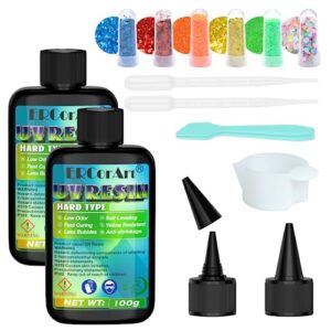 uv resin - 200g crystal clear uv resin kit, uv glue with glitter, solar cure sunlight epoxy resin, fast curing uv resina for jewelry making, earring pendant, craft decoration diy - each 100g