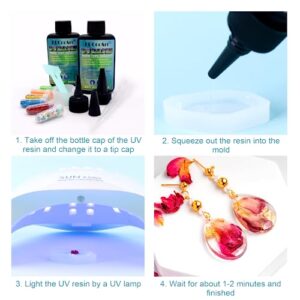 UV Resin - 200g Crystal Clear UV Resin Kit, UV Glue with Glitter, Solar Cure Sunlight Epoxy Resin, Fast Curing UV Resina for Jewelry Making, Earring Pendant, Craft Decoration DIY - Each 100g