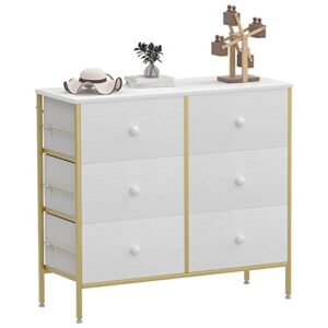 visionwards white dresser for bedroom, baby dresser for kids bedroom, 6 drawer storage chest,fabric storage tower for nursery hallway office, wooden top, white