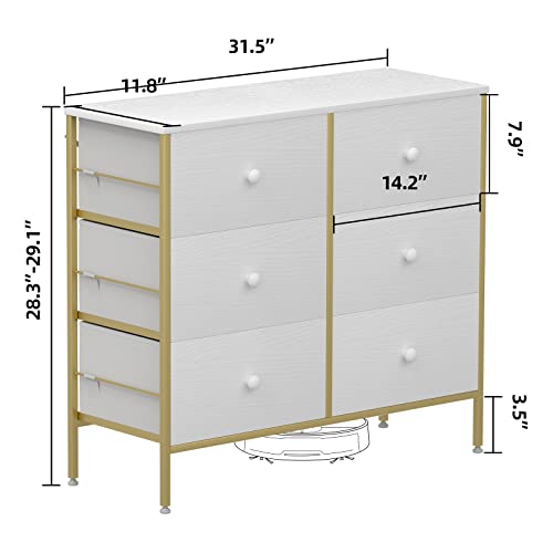 Visionwards White Dresser for Bedroom, Baby Dresser for Kids Bedroom, 6 Drawer Storage Chest,Fabric Storage Tower for Nursery Hallway Office, Wooden Top, White