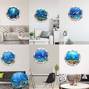 6Pcs Ocean World Wall Stickers, 12” Removable Art Decals for Kids, 3D Wall Decals Peel and Stick Vinyl Stickers for Bathroom and Bedroom, Furniture, Home Decor