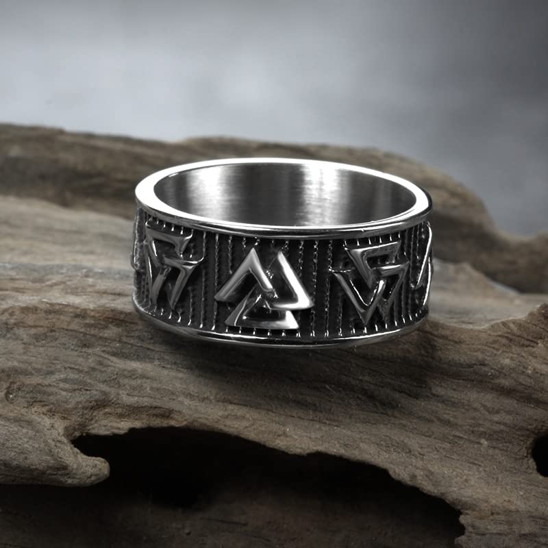 Viking Men Odin Valknut Forging 316L Stainless Steel Ring Pagan Punk Nordic Amulet Biker Jewelry