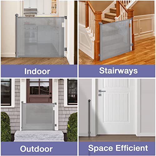 Retractable Baby Gates Extra Wide Grey, PRObebi Retractable Dog Gate Extends to 55" Wide 34" Tall, Dog Gates for The House, Mesh Baby Gate for Staris, Hallways, Doorways, Outdoor & Indoor (Grey)