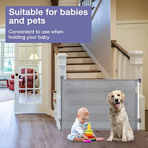 Retractable Baby Gates Extra Wide Grey, PRObebi Retractable Dog Gate Extends to 55" Wide 34" Tall, Dog Gates for The House, Mesh Baby Gate for Staris, Hallways, Doorways, Outdoor & Indoor (Grey)