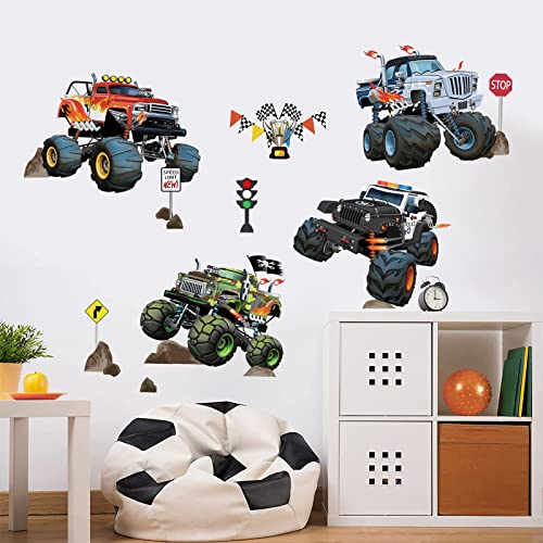 wondever Racing Car Wall Stickers Truck Vehicles Peel and Stick Wall Art Decals for Boys Room Kids Bedroom Playroom