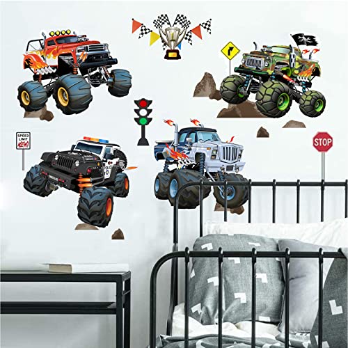 wondever Racing Car Wall Stickers Truck Vehicles Peel and Stick Wall Art Decals for Boys Room Kids Bedroom Playroom