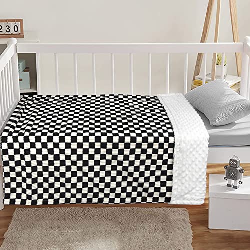 BEILIMU Baby Blanket for Boys Comfy Durable Corduroy Toddler Blanket with Double Layer Dotted Backing Checkerboard Grid Chessboard Gingham Warmer Bed Blankets for Newborn Infants Black, 30x40 Inches