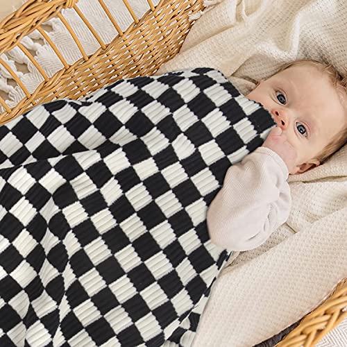 BEILIMU Baby Blanket for Boys Comfy Durable Corduroy Toddler Blanket with Double Layer Dotted Backing Checkerboard Grid Chessboard Gingham Warmer Bed Blankets for Newborn Infants Black, 30x40 Inches