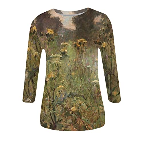 Tops for Women, Simple Pullover Womens Floaty Festival 3/4 Sleeve Birthday Pullover Thin Crewneck Floral Comfy Comfort Tops Women Yellow