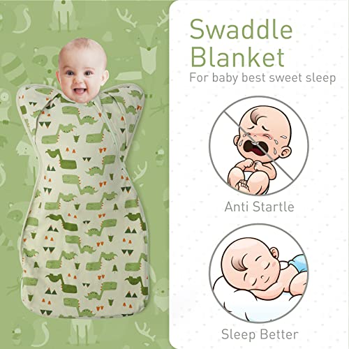 Knirose Swaddle Blanket Sleep Sack with Arms Up Design Help Baby Self-Soothing 2 Packs, 3-Way Transitions to Arms-Free Wearable Sleeping Bag for Newborn Baby Snug Fit Calms Startle Reflex Better Sleep