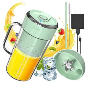 pkbd portable blender, juicer with 15-second ice-crushing power, 8 blades, blender for shakes and smoothies,12 oz easy-to-clean personal blender with charger, straw, cleaning brush, green