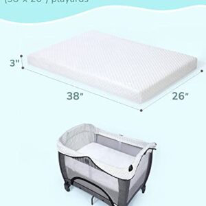 Forias Pack and Play Mattress, Portable Pack n Play Mattress, Memory Foam Playard Mattress Pad for Graco Pack n Play with Waterproof Washable Cover 38X26X3