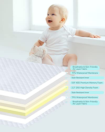 Forias Pack and Play Mattress, Portable Pack n Play Mattress, Memory Foam Playard Mattress Pad for Graco Pack n Play with Waterproof Washable Cover 38X26X3