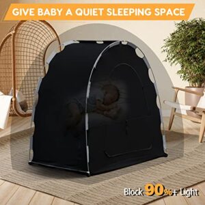 besuhot Blackout Cover for Pack N Play, Baby Sleep Pod Slumber, Portable Sunshade Travel Crib Canopy Blocks 95% of Light（Black）