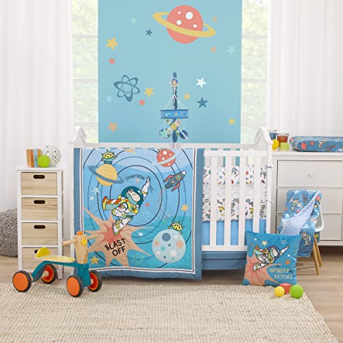 Disney Toy Story Buzz Lightyear Blue, Orange, Green and White Blast-Off Secure-Me Crib Liner