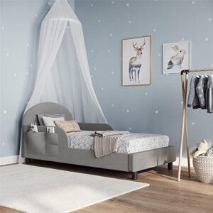 little seeds oliver upholstered toddler bed with storage pockets, gray