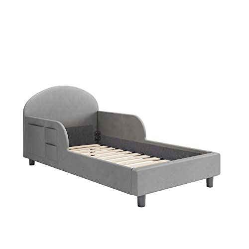 Little Seeds Oliver Upholstered Toddler Bed with Storage Pockets, Gray