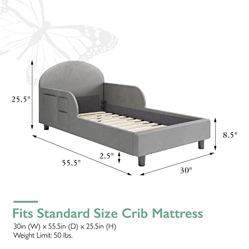 Little Seeds Oliver Upholstered Toddler Bed with Storage Pockets, Gray