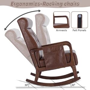 GEEVIVO Rocking Chair Nursery, Glider Rocker with Ottoman High Backrest Recliner Chair Upholstered Fabric Lounge Chairs for Baby and Mom Modern Rocking Armchair Indoor for Living Room Bedroom(Brown)