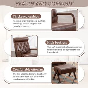 GEEVIVO Rocking Chair Nursery, Glider Rocker with Ottoman High Backrest Recliner Chair Upholstered Fabric Lounge Chairs for Baby and Mom Modern Rocking Armchair Indoor for Living Room Bedroom(Brown)