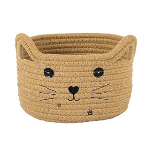 baby easter basket, cat ear cotton woven desktop storage basket, cotton rope basket, egg hunt bunny baskets for kids with cute rabbit ears, decorative pet cotton rope storage basket