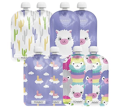 Tummy Reusable Baby Food Storage Pouches for Toddlers and Kids | 8 pack | Refillable for Applesauce, Smoothies, Yogurt & Puree Squeeze Pouch | 5oz | BPA Free & Freezer Safe