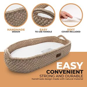 Handmade Baby Changing Basket with a Soft Changing Pad and Waterproof Cover, Cotton Moses Basket, Changing Table Topper for Dresser | Boho Bassinet, Boho Baby Changing Basket,Baby Lounger