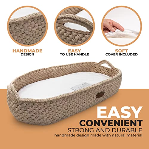 Handmade Baby Changing Basket with a Soft Changing Pad and Waterproof Cover, Cotton Moses Basket, Changing Table Topper for Dresser | Boho Bassinet, Boho Baby Changing Basket,Baby Lounger