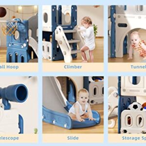 XJD 7 in 1 Toddler Slide Set, Kids Slide for Toddlers Age 1+, Toddler Climber Slide PlaySet with Basketball Hoop and Ball,Outdoor Indoor Playground for Toddlers 1-3 (Blue)