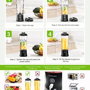 ＭoKo Portable Blender, 270 Watt Personal Blender for Shakes and Smoothies,21OZ Personal Blender USB Rechargeable with 6 Blades, BRA Free, Smoothie Blender for Kitchen Sports Travel and Outdoors,Black