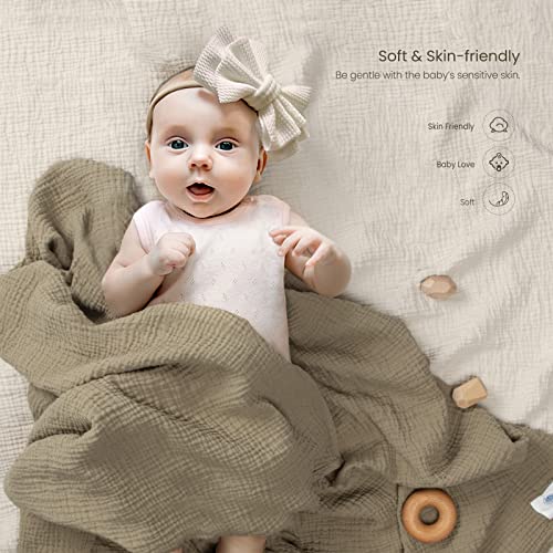 lulumoon Muslin Swaddle Blanket Baby - Cotton Swaddling Blanket Soft Baby Receiving Blanket Neutral 2Pack(Olive)