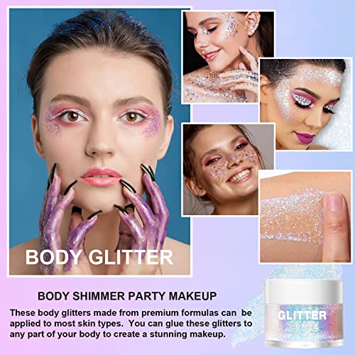 Holographic Body Glitter Gel, Ultra Fine Glitter Gel for Face, Hair, Body, Nail, Eyeshadow, Long Lasting Waterproof Laser Glitter Gel Festival Party Rave Accessories for Women, 1.35 oz (#1 White)