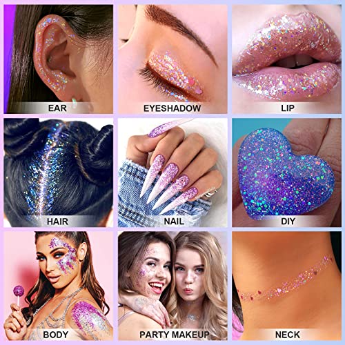 Holographic Body Glitter Gel, Ultra Fine Glitter Gel for Face, Hair, Body, Nail, Eyeshadow, Long Lasting Waterproof Laser Glitter Gel Festival Party Rave Accessories for Women, 1.35 oz (#1 White)