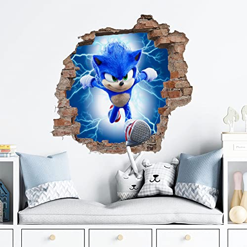 Kids 3D Cartoon Sonic Wall Decal Peel and Stick Removable Cute Stickers for Sonic Boys Girls Room Nursery Wall Decor Decals Kids Sonic Themed Room Stickers